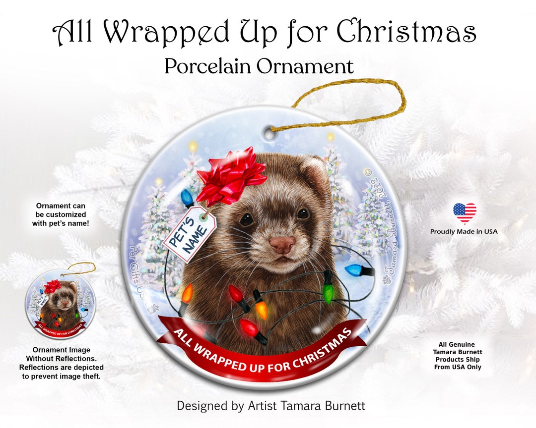 Chocolate Sable Ferret All Wrapped up for Christmas Ornament - Etsy