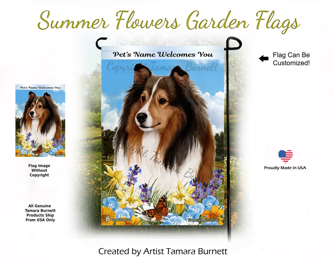 Sheltie Sable & White - Summer Flowers Garden Flag - Etsy