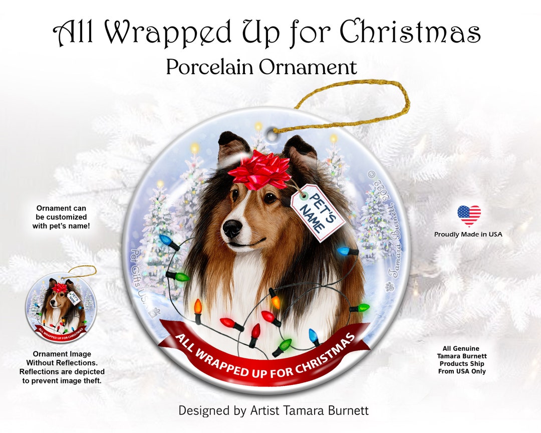 Sheltie Sable & White All Wrapped up for Christmas Ornament - Etsy