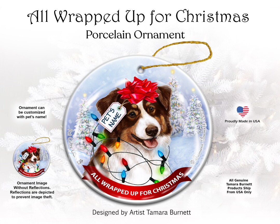 Australian Shepherd Red Tri All Wrapped up for Christmas Ornament - Etsy