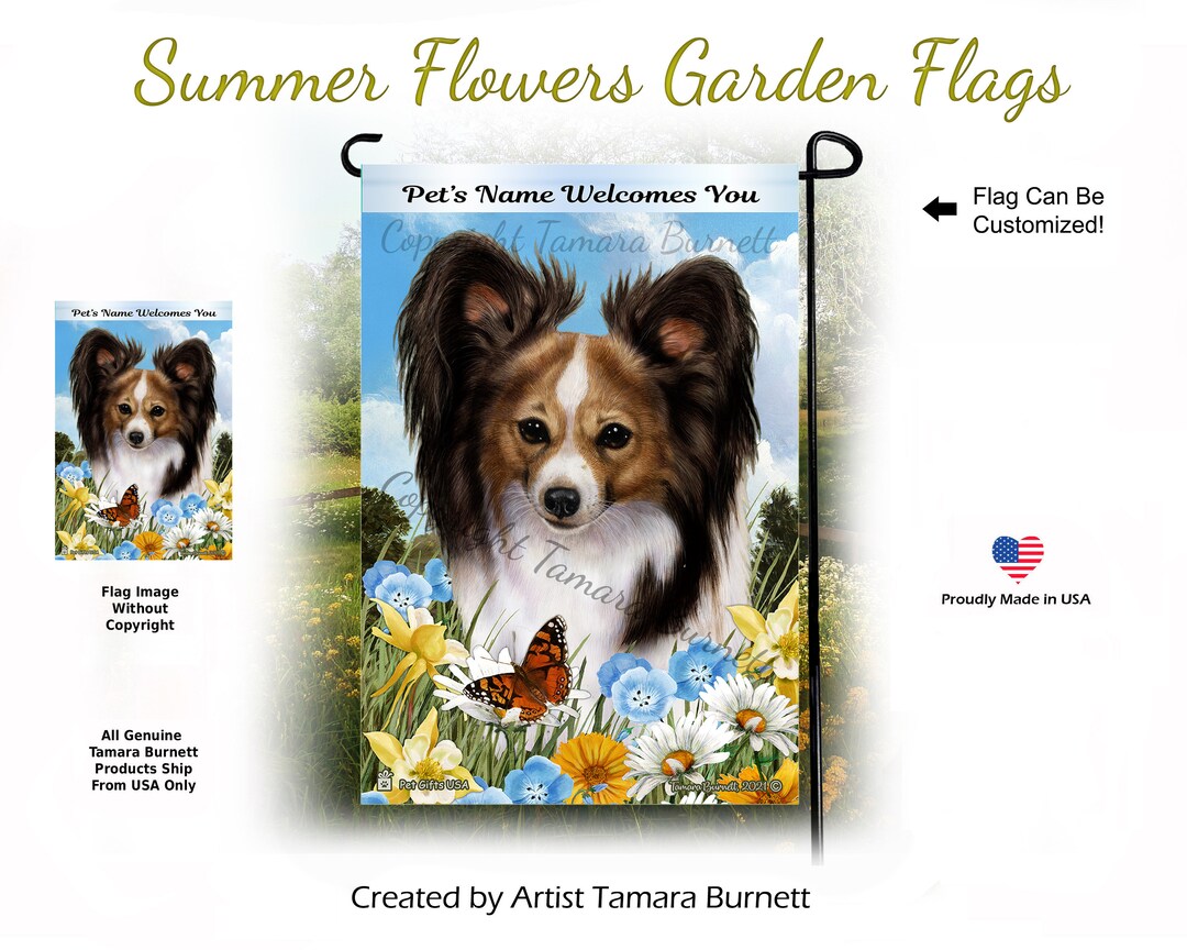 Papillon Hound Tri Color - Summer Flowers Garden Flag - Etsy