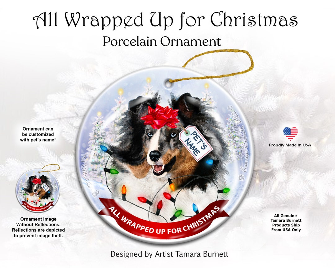 Sheltie Blue Merle All Wrapped up for Christmas Ornament - Etsy