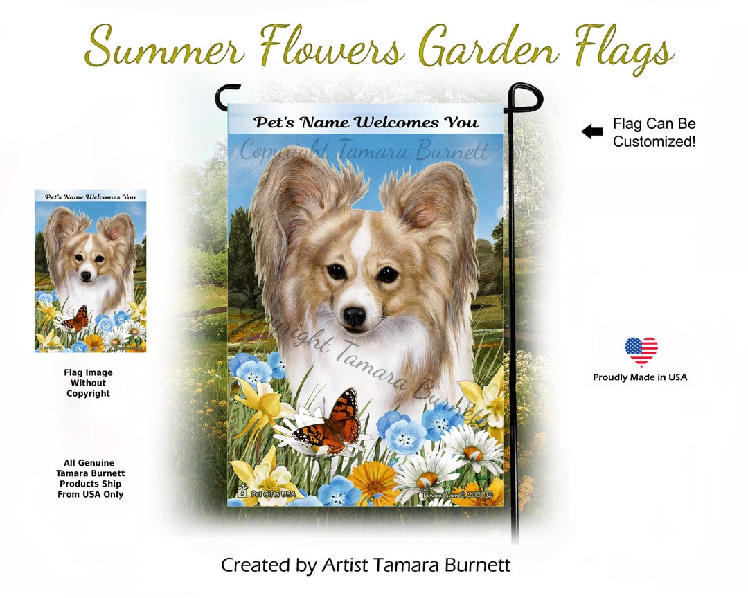 Papillon Lemon & White Summer Flowers Can Personalize With Pets Name ...