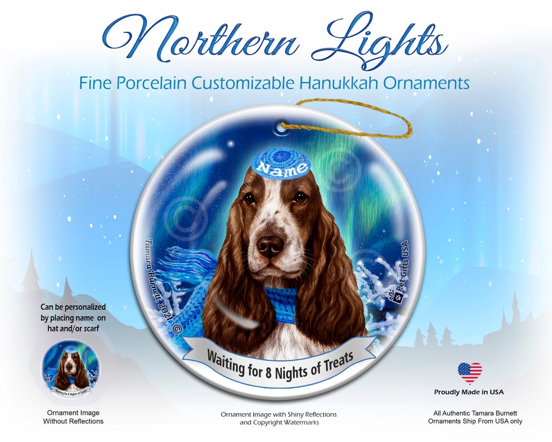 English Cocker Spaniel Liver & White Northern Lights Hanukkah Ornament ...
