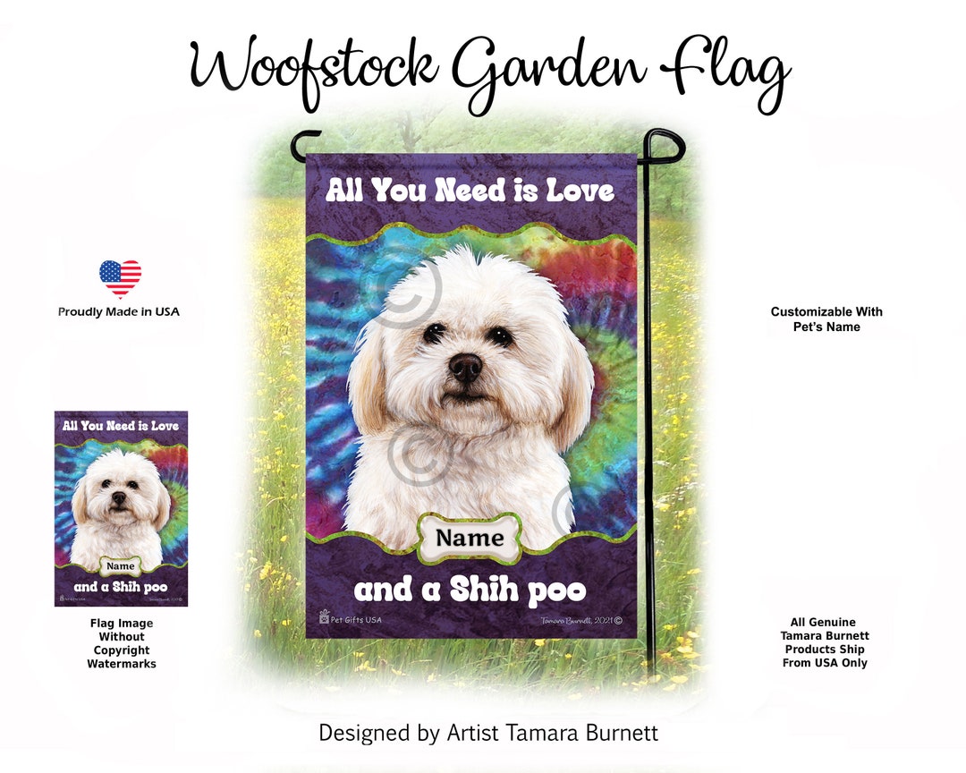 Shih-poo - Garden Flag Tie Die - All You Need is Love ( Can Personalize ...
