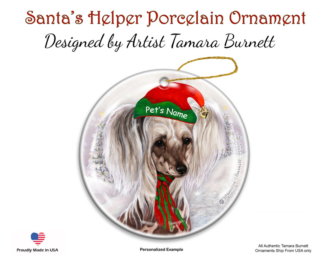 Chinese Crested Hairless Santa's Helper Christmas Ornament - Etsy