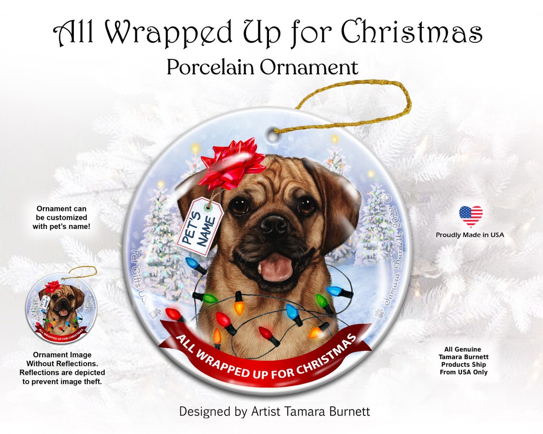 Puggle Fawn All Wrapped up for Christmas Ornament - Etsy