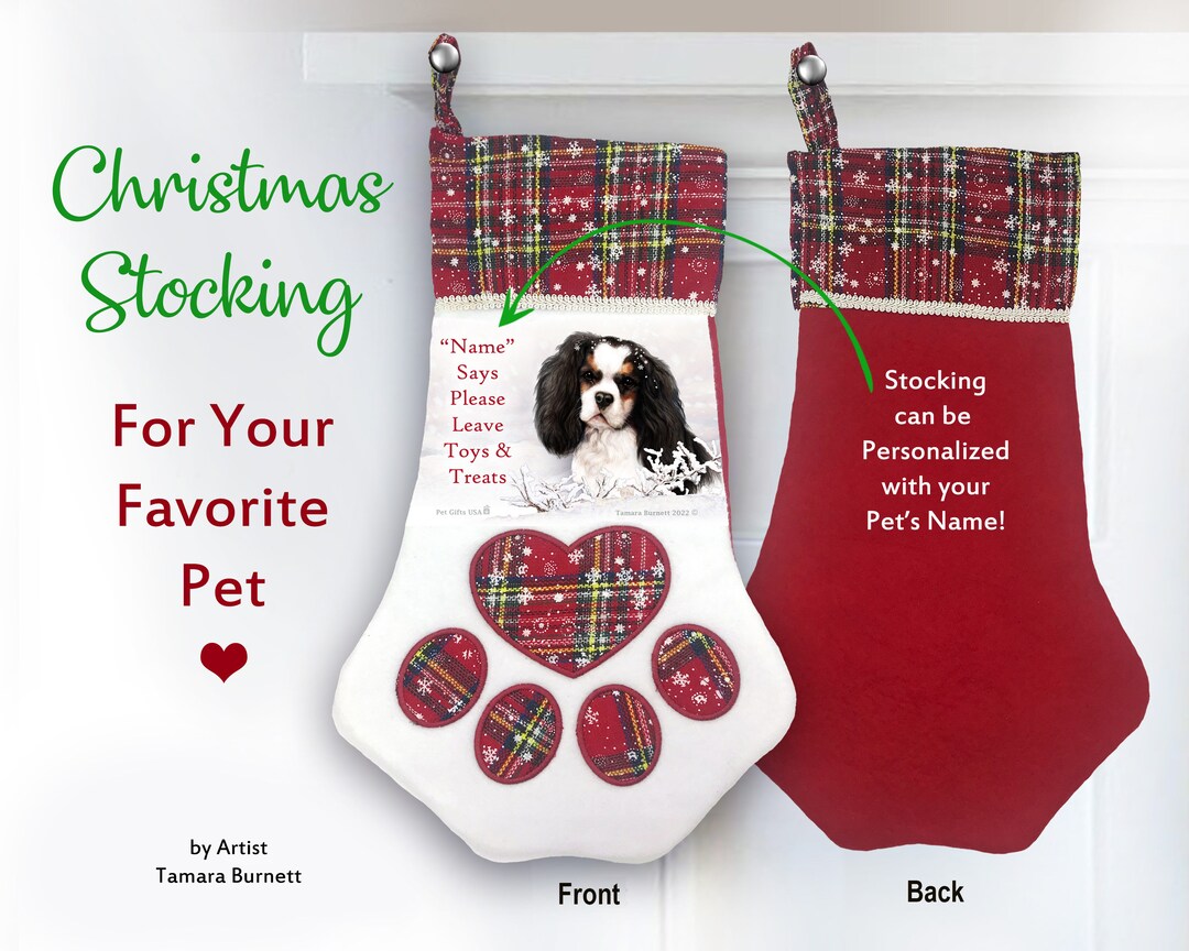 Cavalier King Charles Tri Color Plaid Christmas Stocking ( Can ...