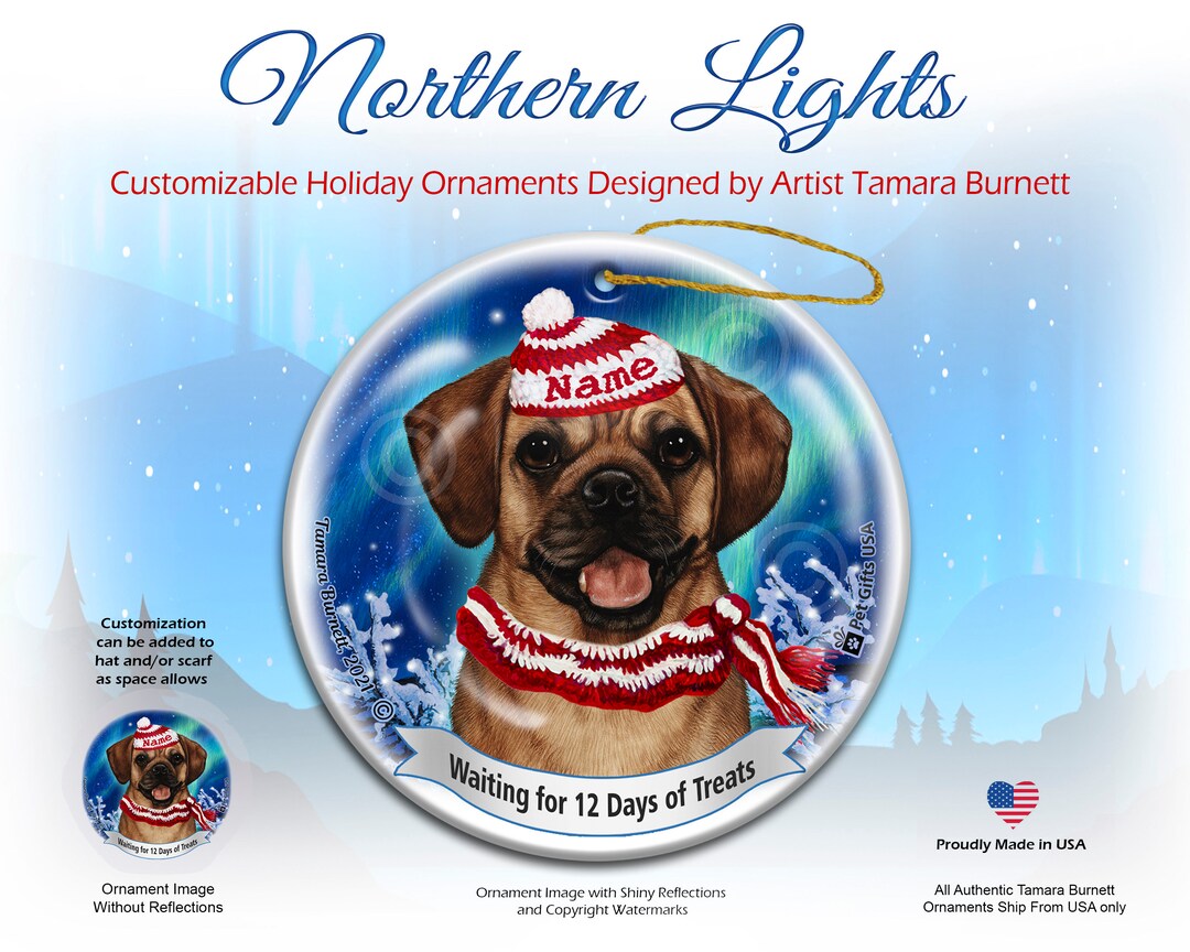 Puggle Fawn Northern Lights Christmas Ornament - Etsy