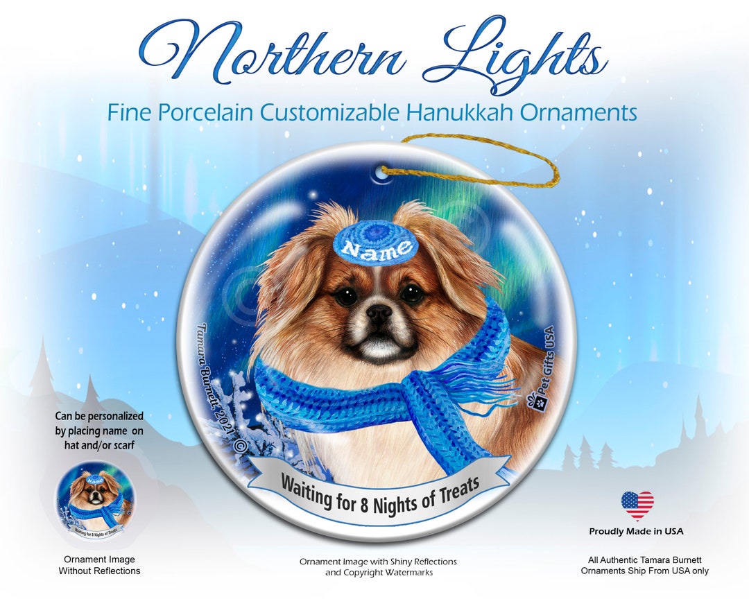 Tibetan Spaniel Fawn & White Northern Lights Hanukkah Ornament - Etsy