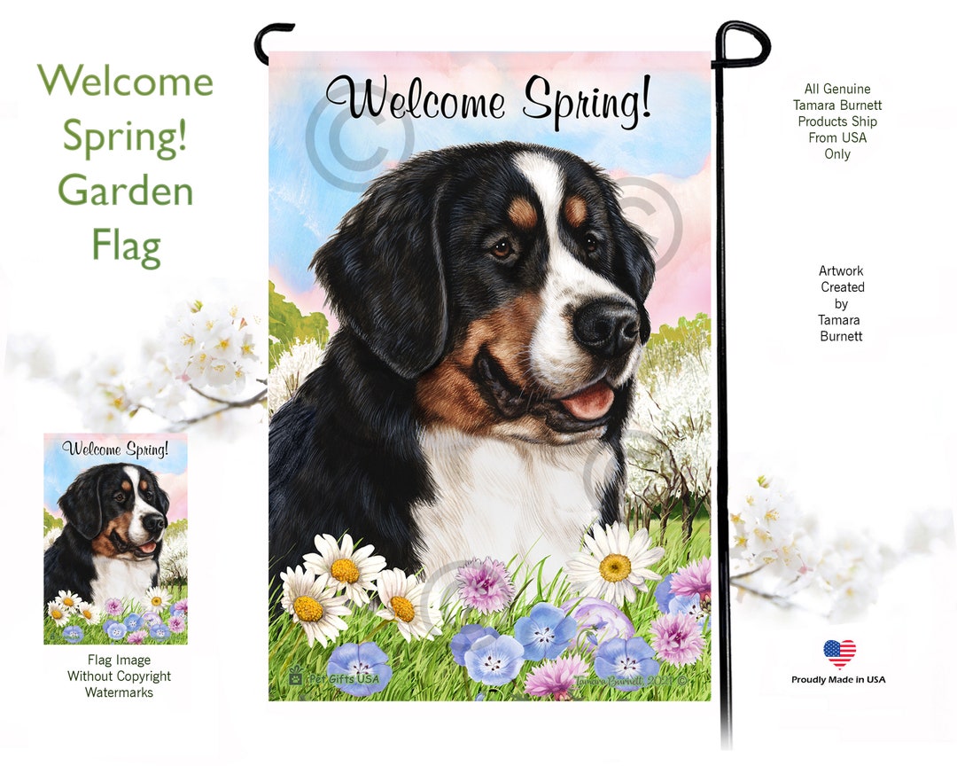 Bernese Mountain Dog - Welcome Spring Garden Flag by Tamara Burnett - Etsy