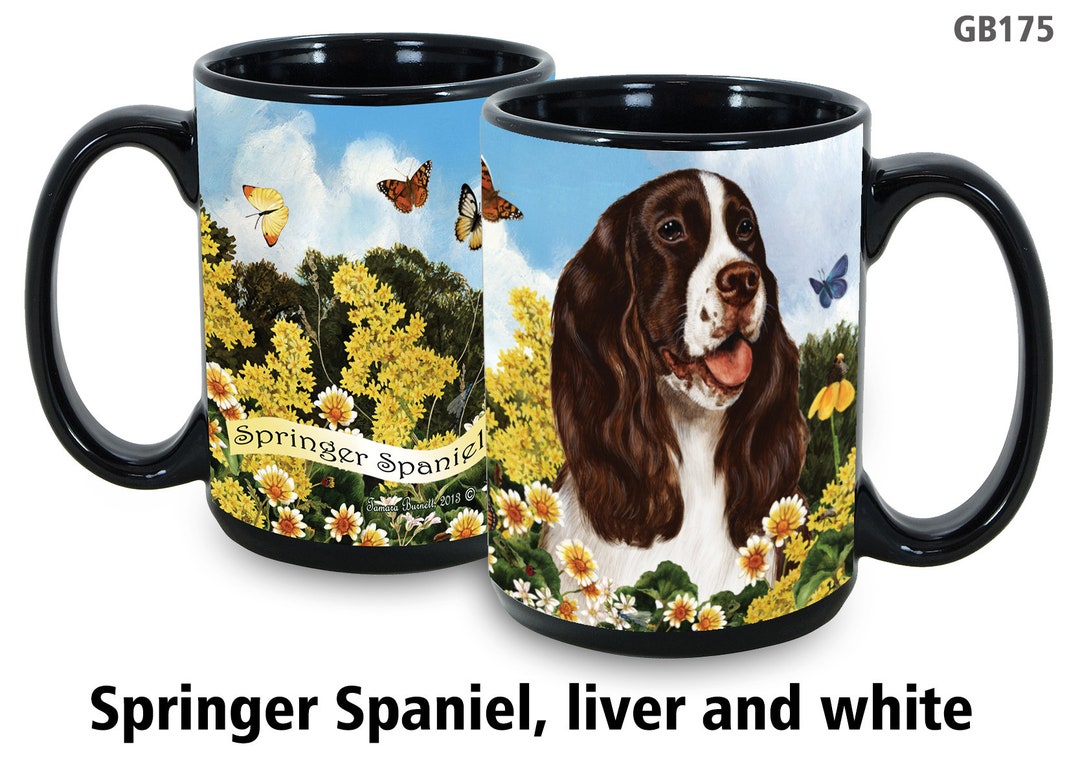 Springer Spaniel Liver & White Garden Party 15 Oz Black Coffee Cup Mug ...