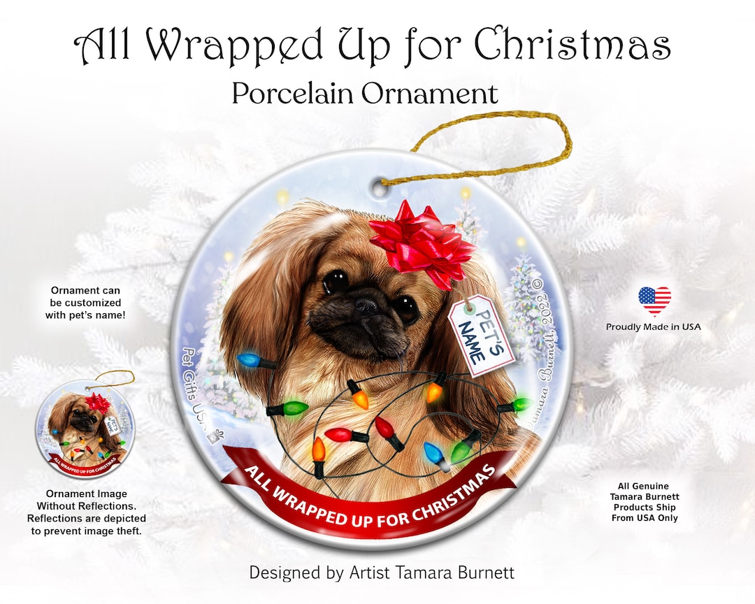 Pekingese Red Sable All Wrapped up for Christmas Ornament - Etsy