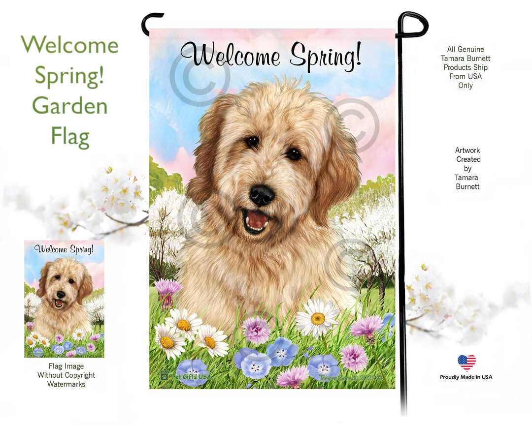 Goldendoodle - Welcome Spring Garden Flag by Tamara Burnett - Etsy