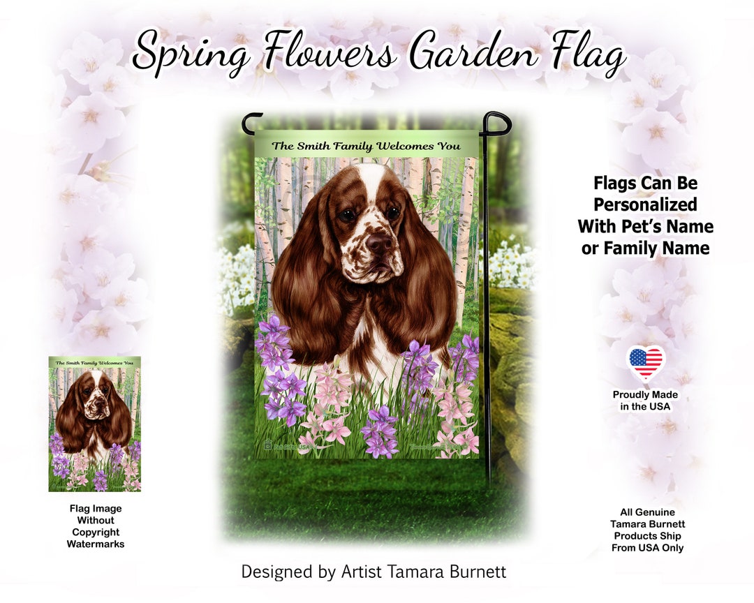 Cocker Spaniel Chocolate & White Parti Spring Design Garden Flag - Etsy