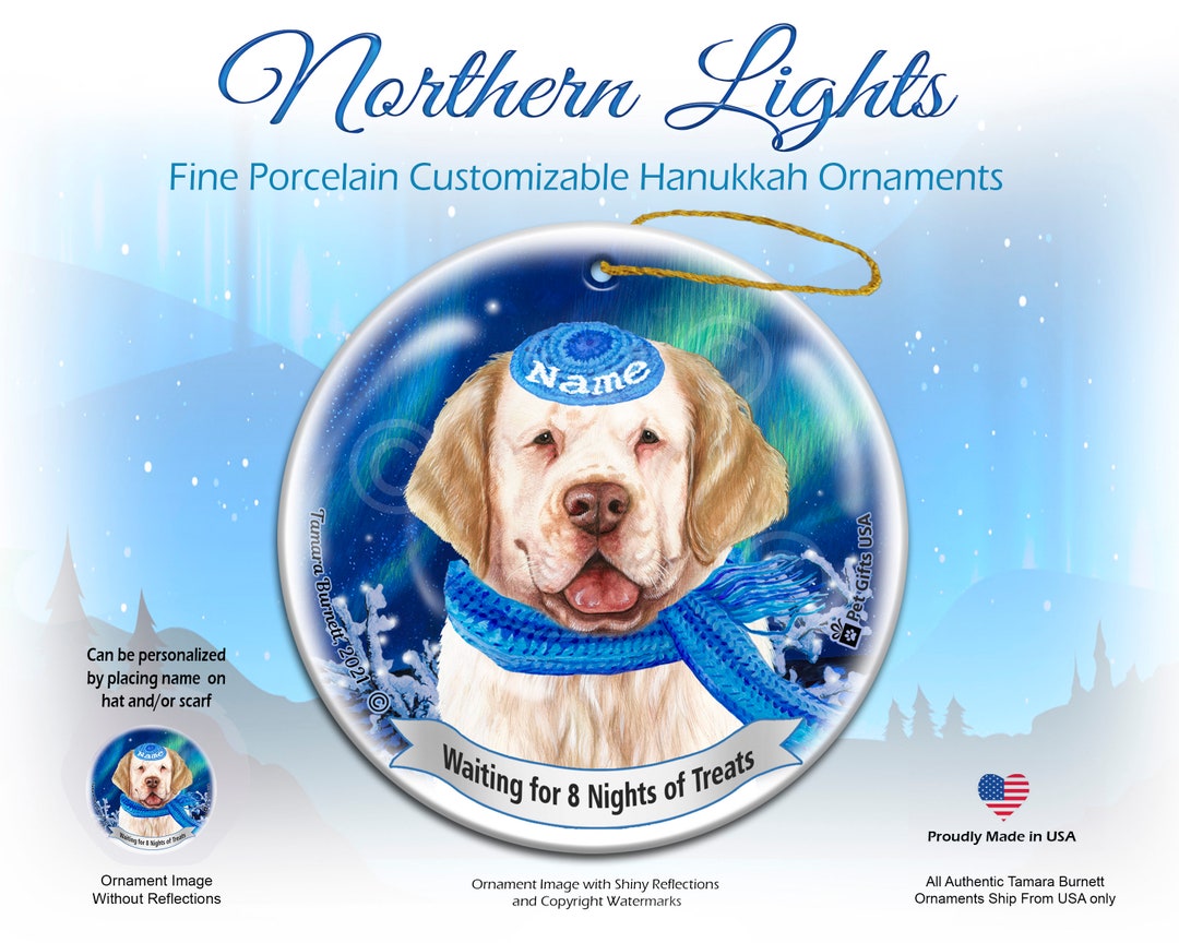 Clumber Spaniel Lemon & White Northern Lights Hanukkah Ornament - Etsy