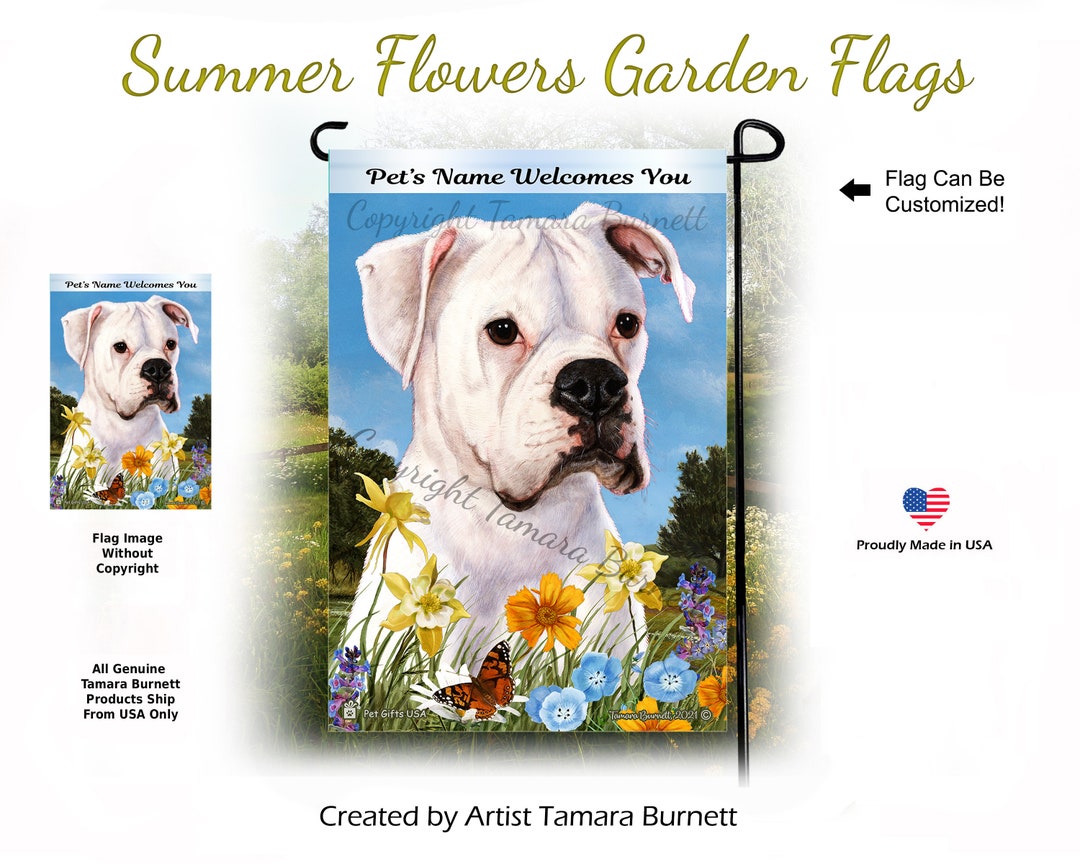 Boxer White Uncropped Summer Flowers Can Personalize With Pets Name ...