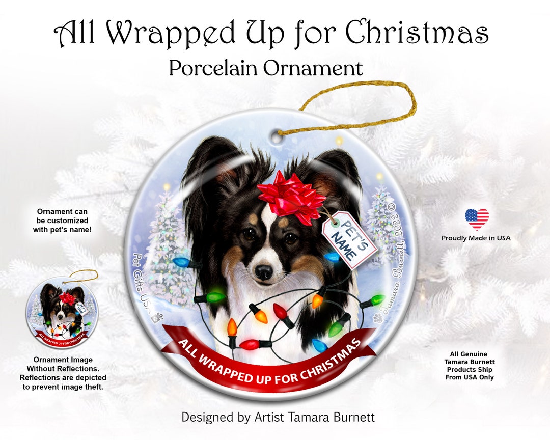Papillon Tri Color All Wrapped up for Christmas Ornament - Etsy