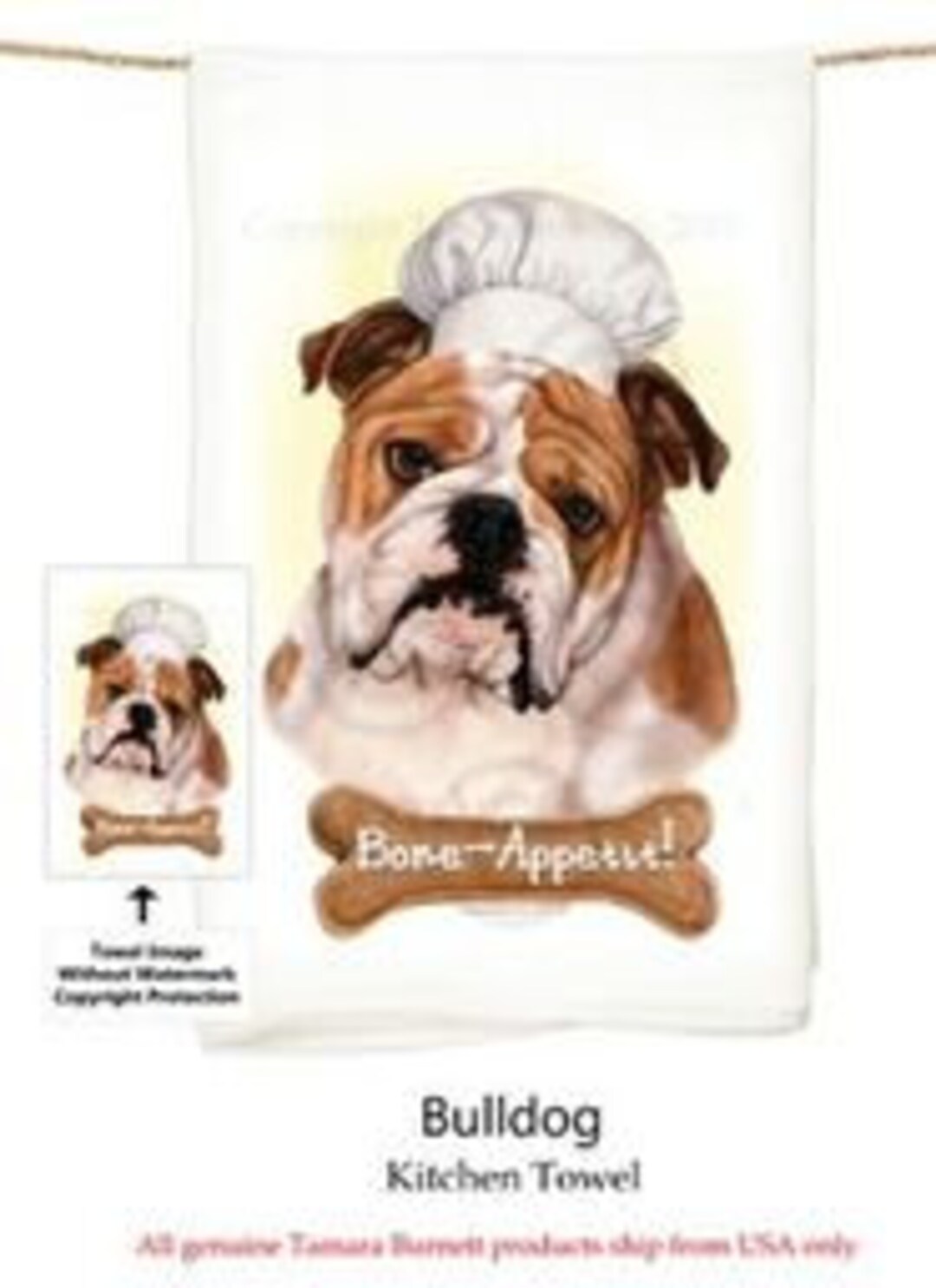 English Bulldog Tan & White - White Flour Sack Kitchen Towel - Etsy