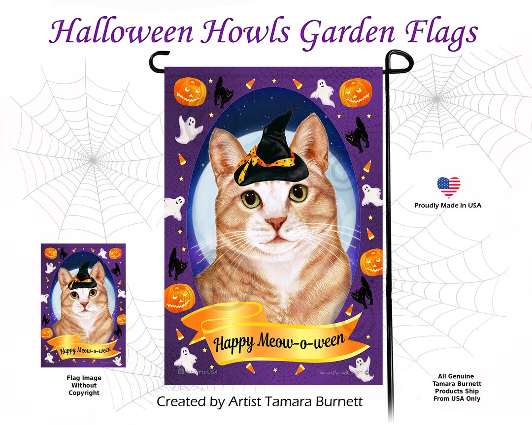 Shorthair Cream & White Tuxedo Cat Halloween Howls Garden Flag Can ...