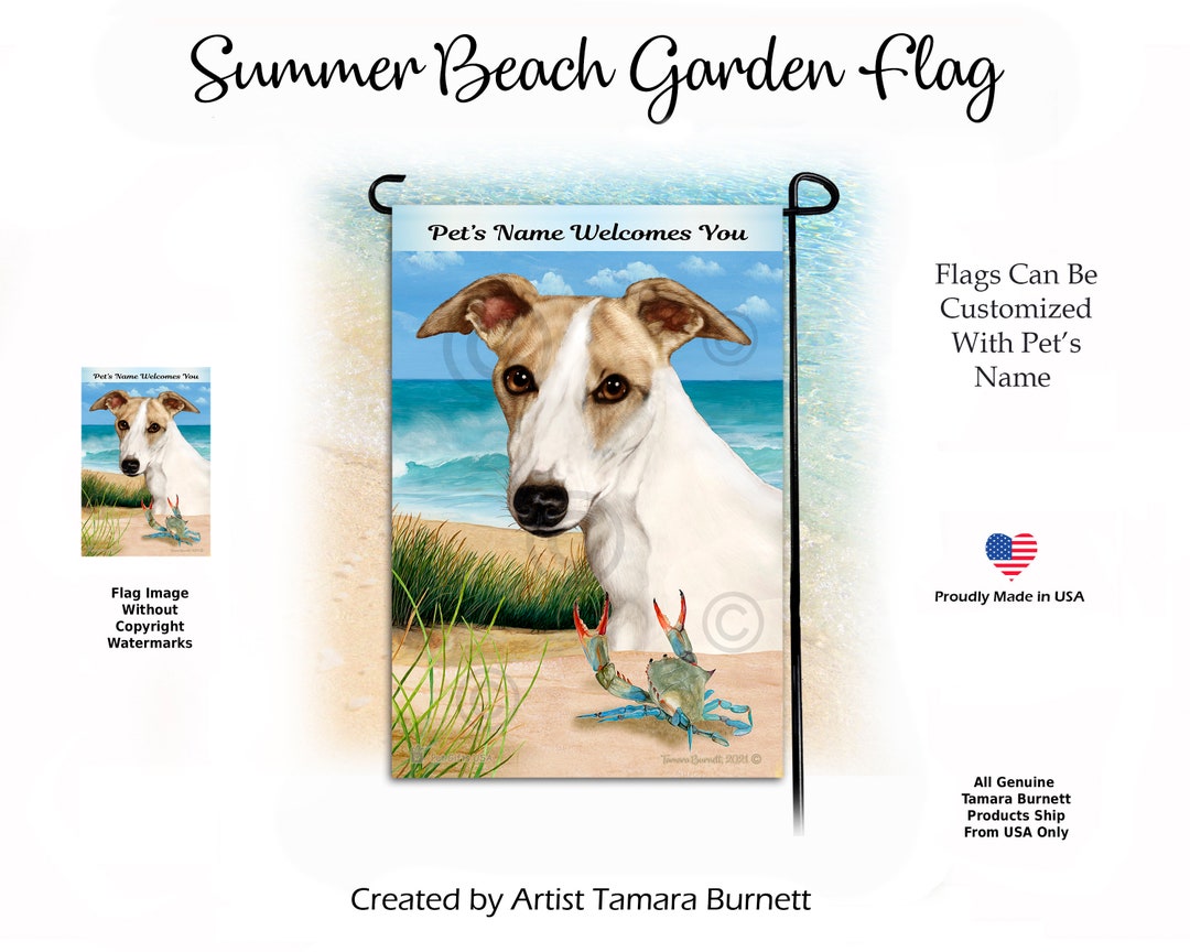 Whippet Tan & White Summer Beach Scene Garden Flag - Etsy
