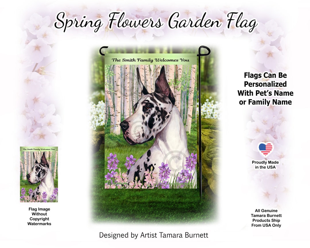 Harlequin Great Dane Garden Flag, Spring Floral Design (personalizable ...