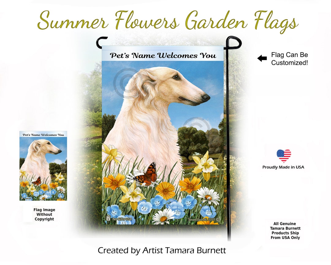 Borzoi White & Lemon Summer Flowers Can Personalize With Pets Name ...