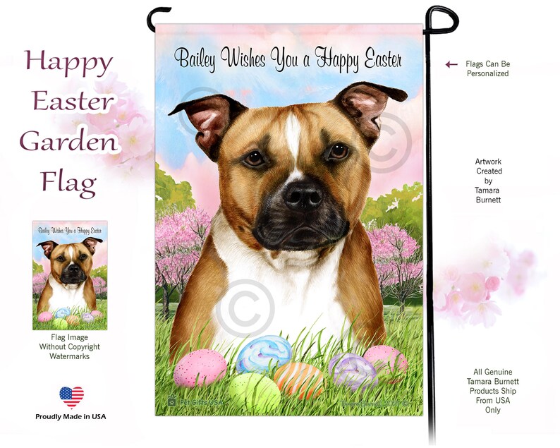 Pitbull (fawn and White Uncropped) - Happy Easter Garden Flag - Etsy