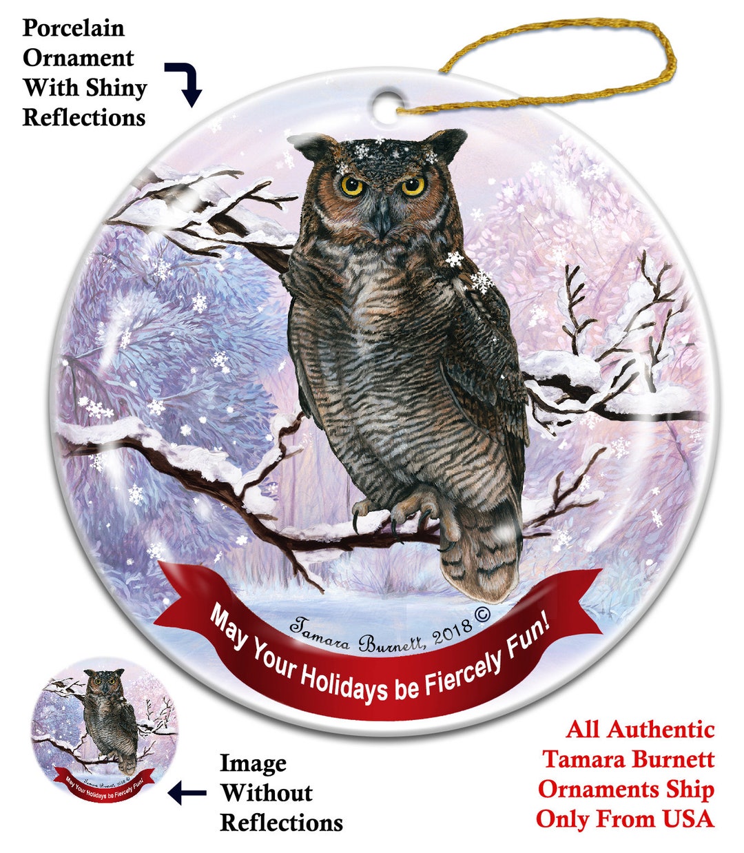Great Horned Owl - Santa Hat Christmas Ornament - Etsy
