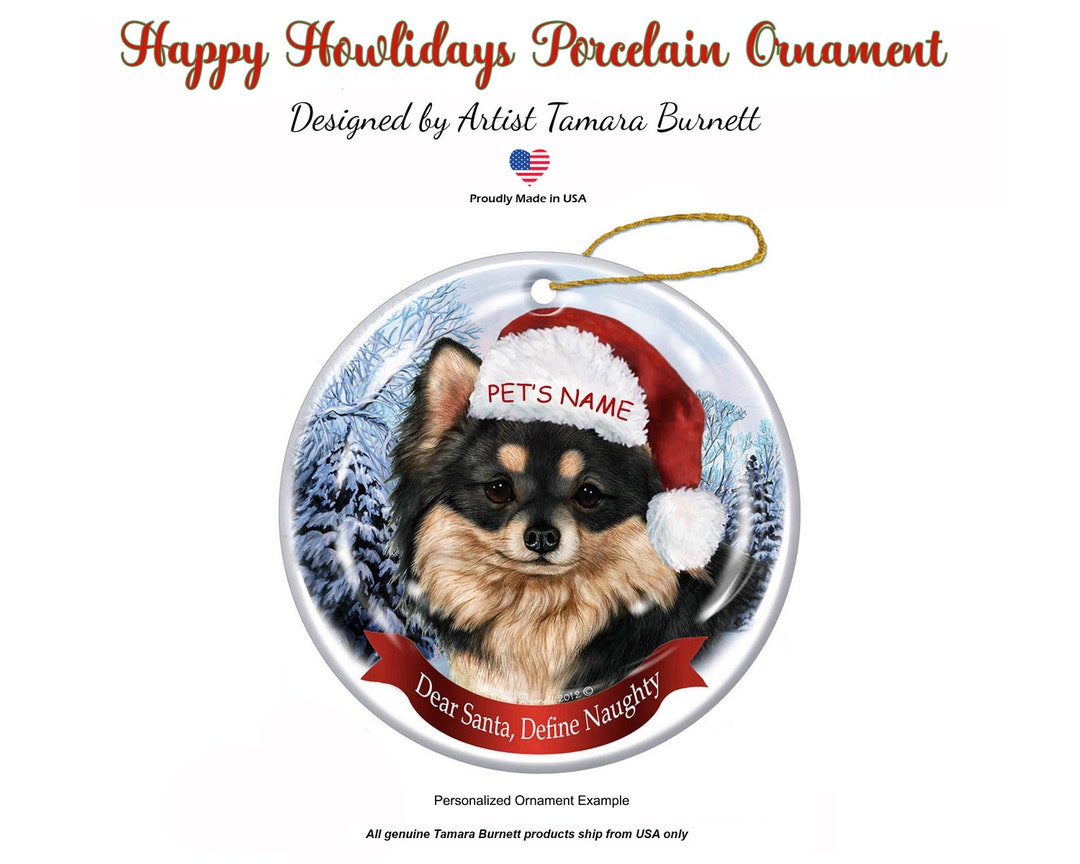 Chihuahua (longhair Black & Tan) - Santa Hat Christmas Ornament ...