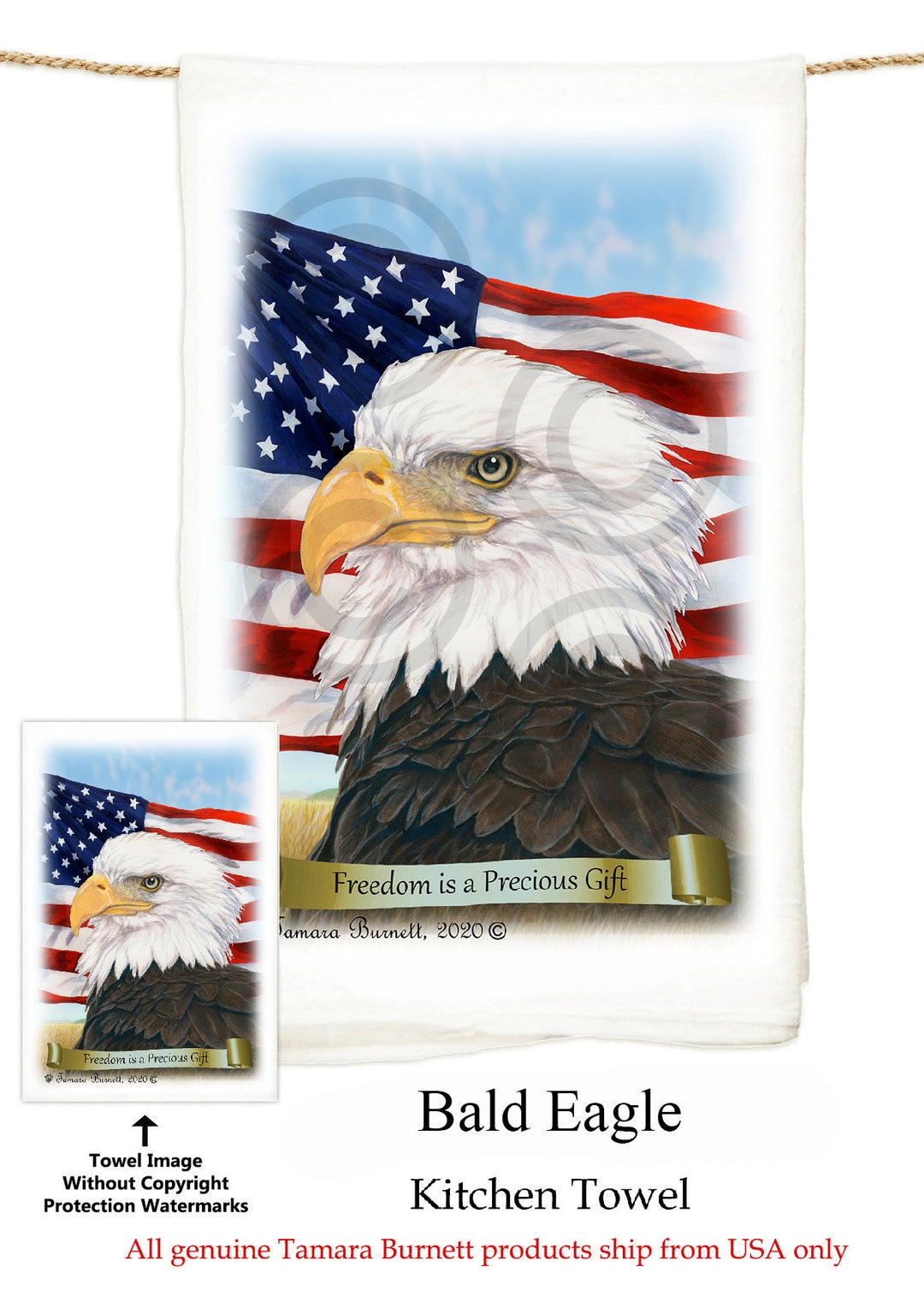 Bald Eagle With American Flag Flour Sack Kitchen Towel - Etsy