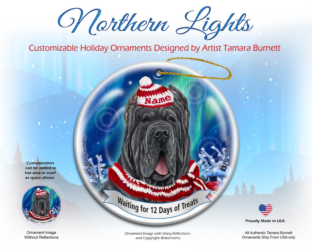 Neopolitan Mastiff Blue Cropped Northern Lights Christmas Ornament - Etsy