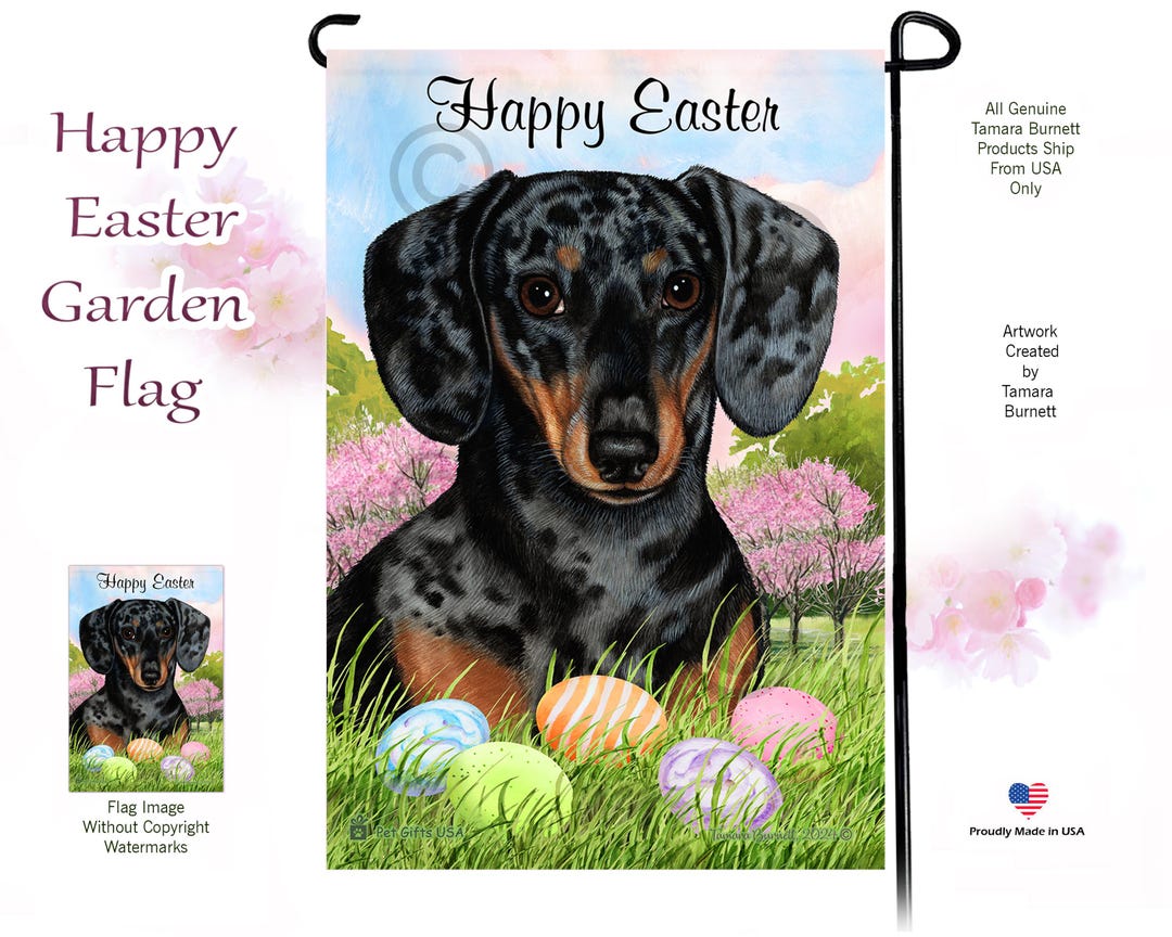 Dachshund (smooth Dark Black and Tan Dapple) - Happy Easter Garden Flag ...