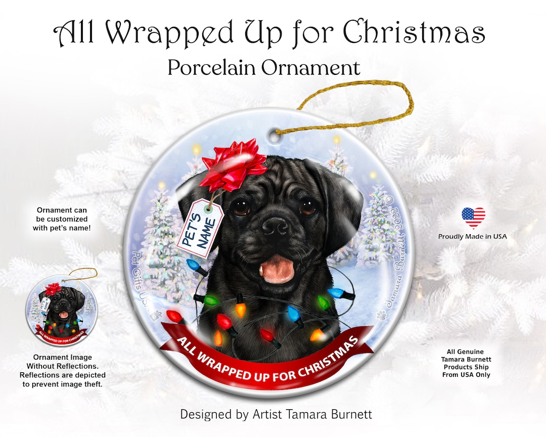 Puggle Black All Wrapped up for Christmas Ornament - Etsy