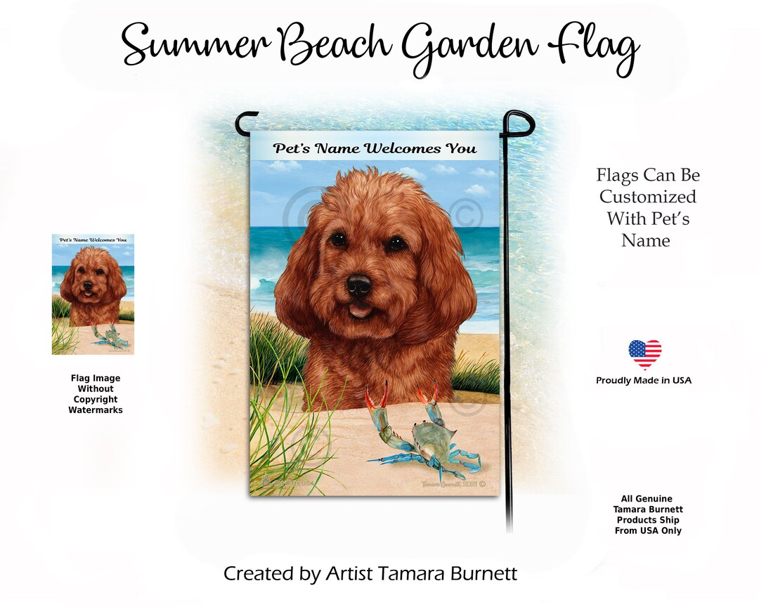 Cockapoo Red Summer Beach Scene Garden Flag - Etsy