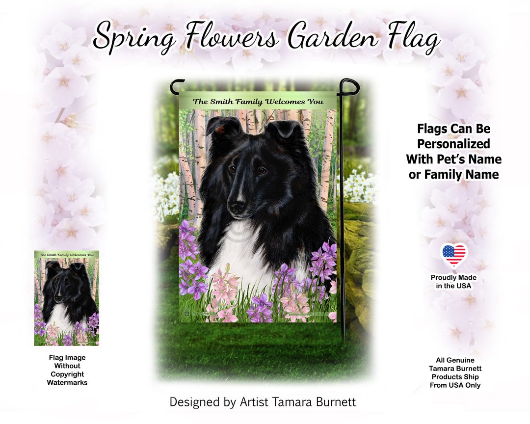 Sheltie Black & White Spring Design Garden Flag - Etsy