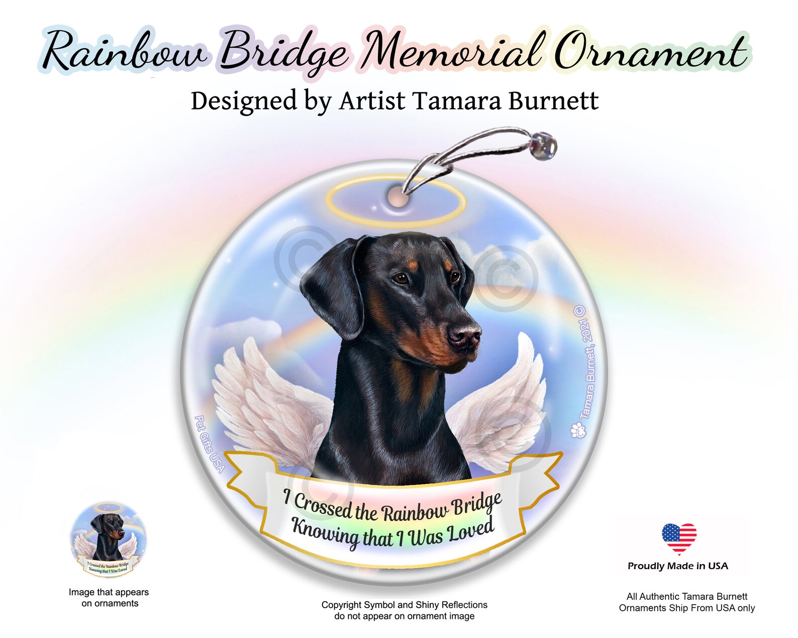 Doberman Black Uncropped Memorial Ornament With - Etsy