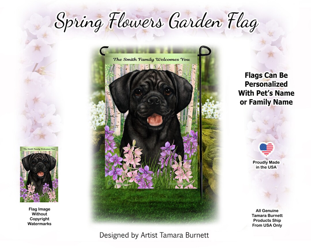 Puggle Black Spring Design Garden Flag - Etsy