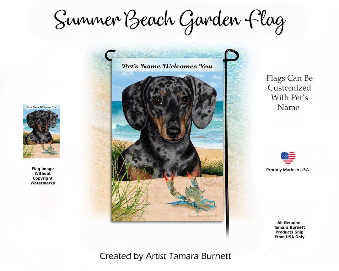 Dachshund SH Dapple Light Black & Tan Summer Beach Scene Garden Flag - Etsy