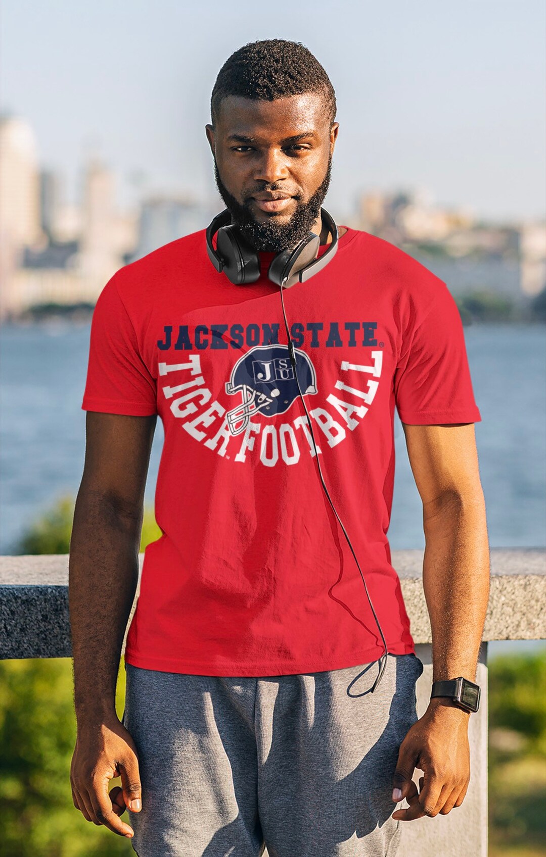Jackson State University Tigers Football Helmet Short Sleeve T-shirt ...