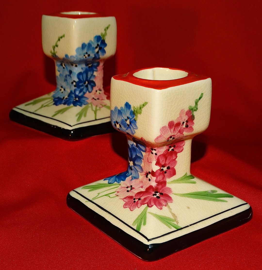 BURSLEY WARE: a Pair of Art Deco Geometric Shaped, Hand-painted ...