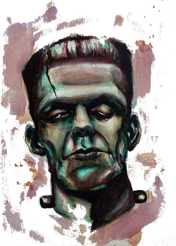 Frank // illustration 5x7 watercolor Frankensteins mosnter | Etsy