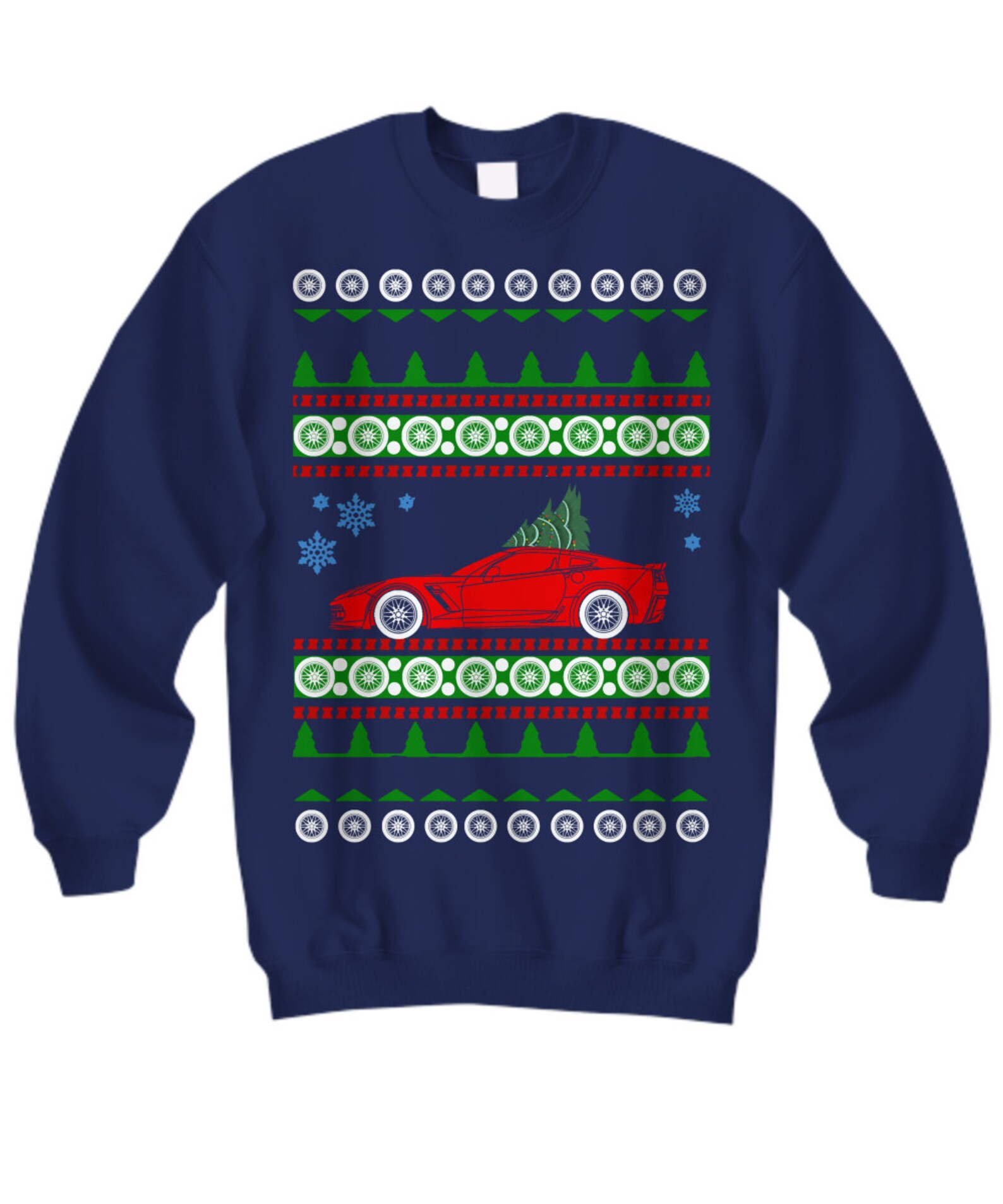 Red Corvette C7 Ugly Christmas Sweater Green Tree Sports Car Race Car ...