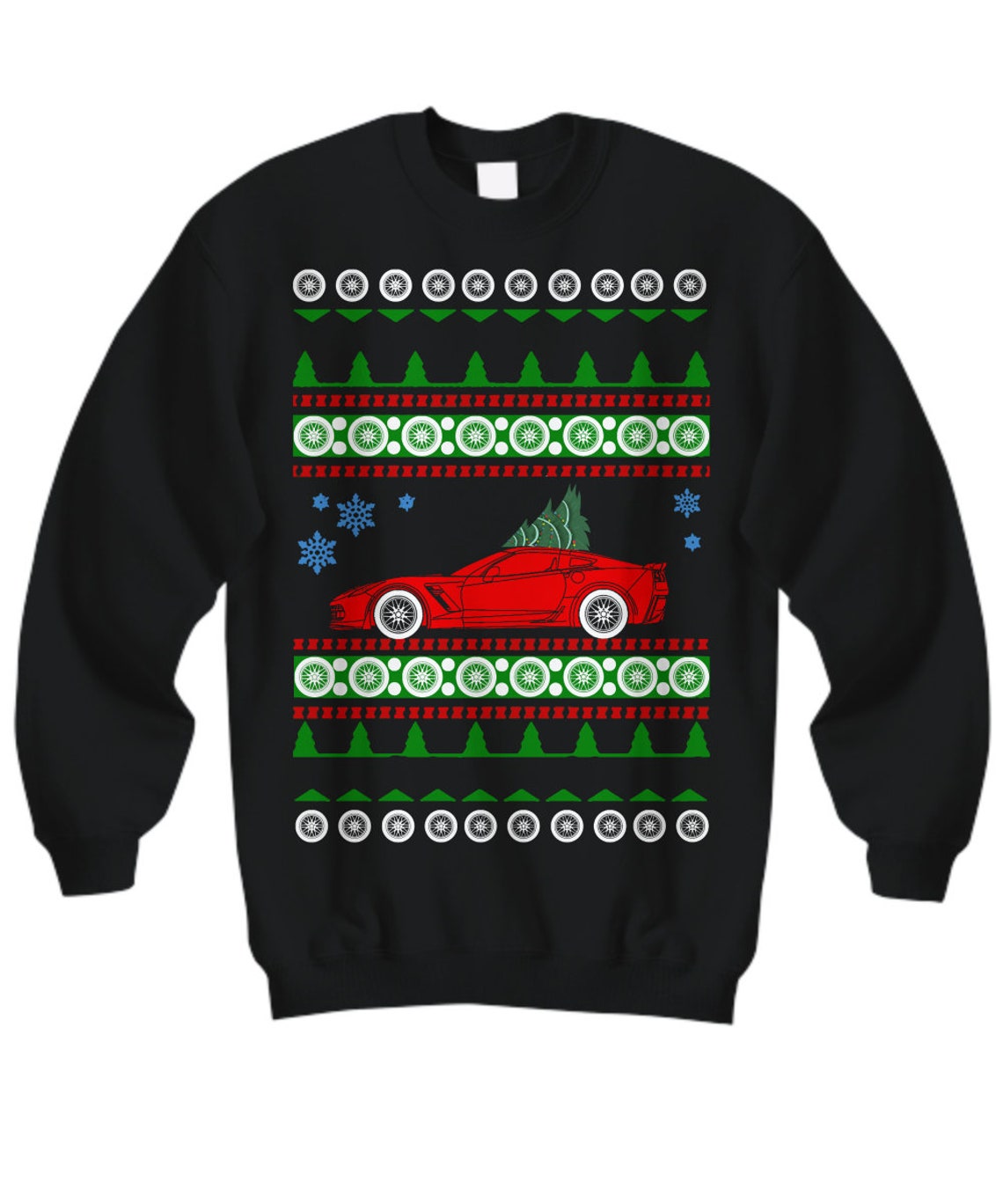 Red Corvette C7 Ugly Christmas Sweater Green Tree Sports Car Race Car ...