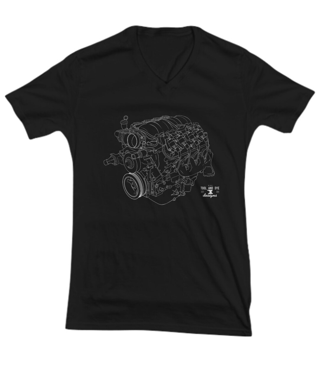 LS Engine Blueprint V-neck Shirt LS1 LS3 LS2 Corvette C5 Chevy Gm ...
