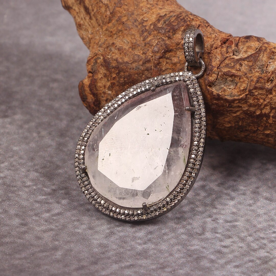 Handmade Pave Diamond Rutile Quartz Pendant - 925 Sterling Silver - Etsy