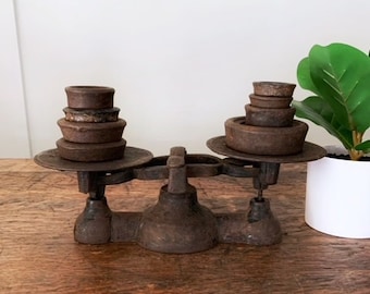 Antique Cast Iron Balance Scale With Weights, Vintage Rustic Country or ...