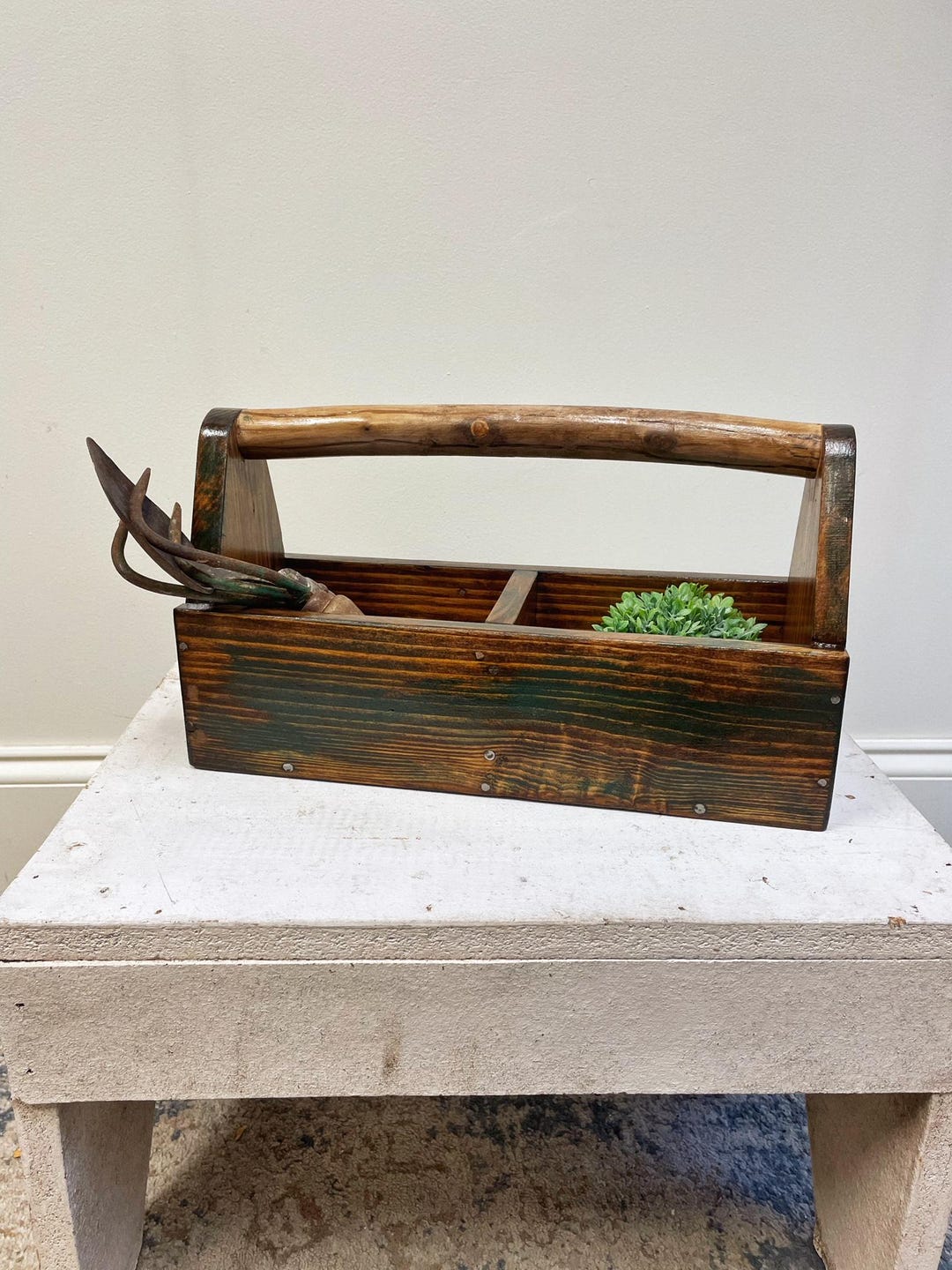 Green Wooden Tool Box Reclaimed Wood Sectioned Tool Caddy - Etsy