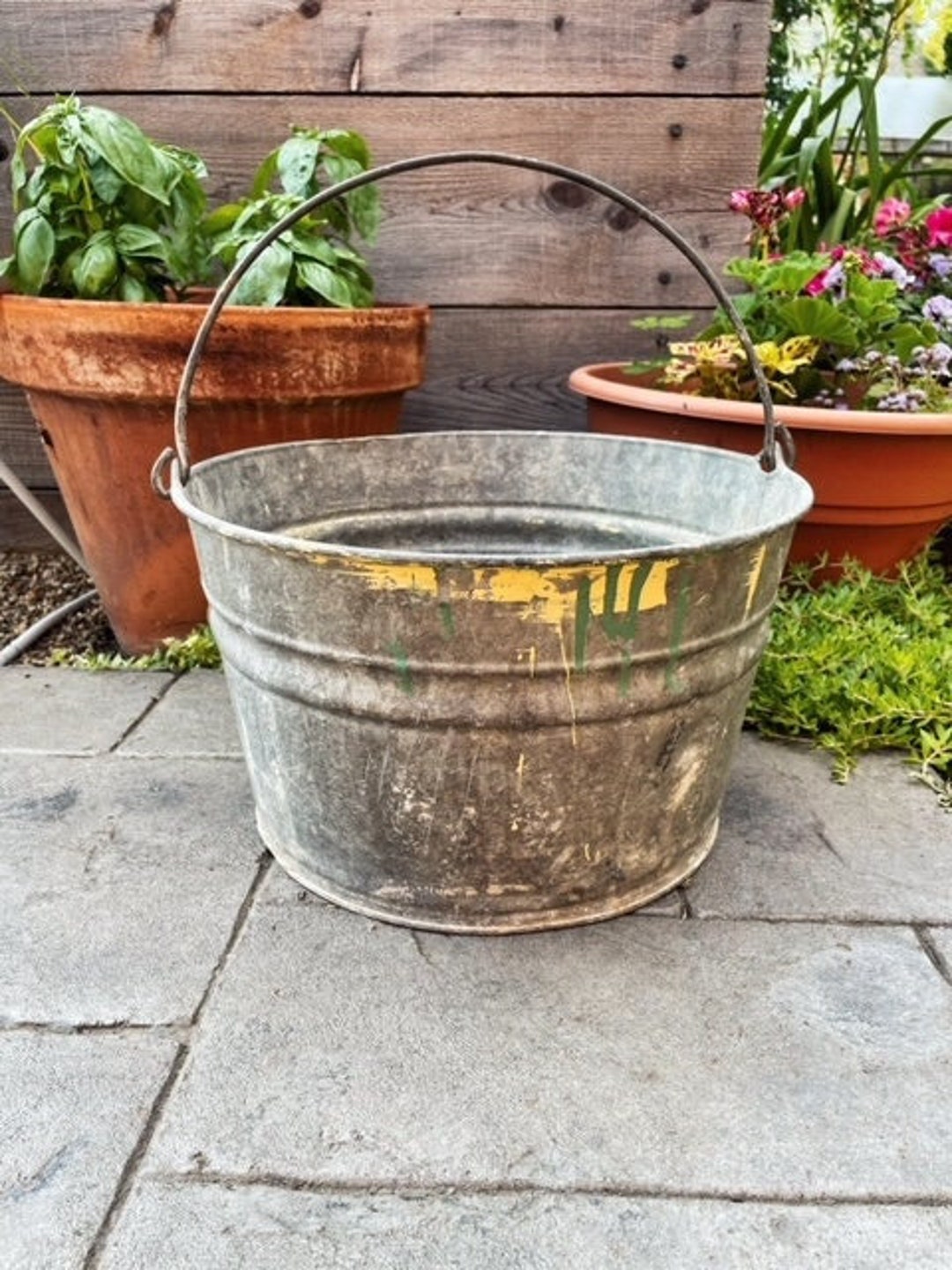 Large Vintage Metal Farm Bucket Work Pail Metal Planter - Etsy
