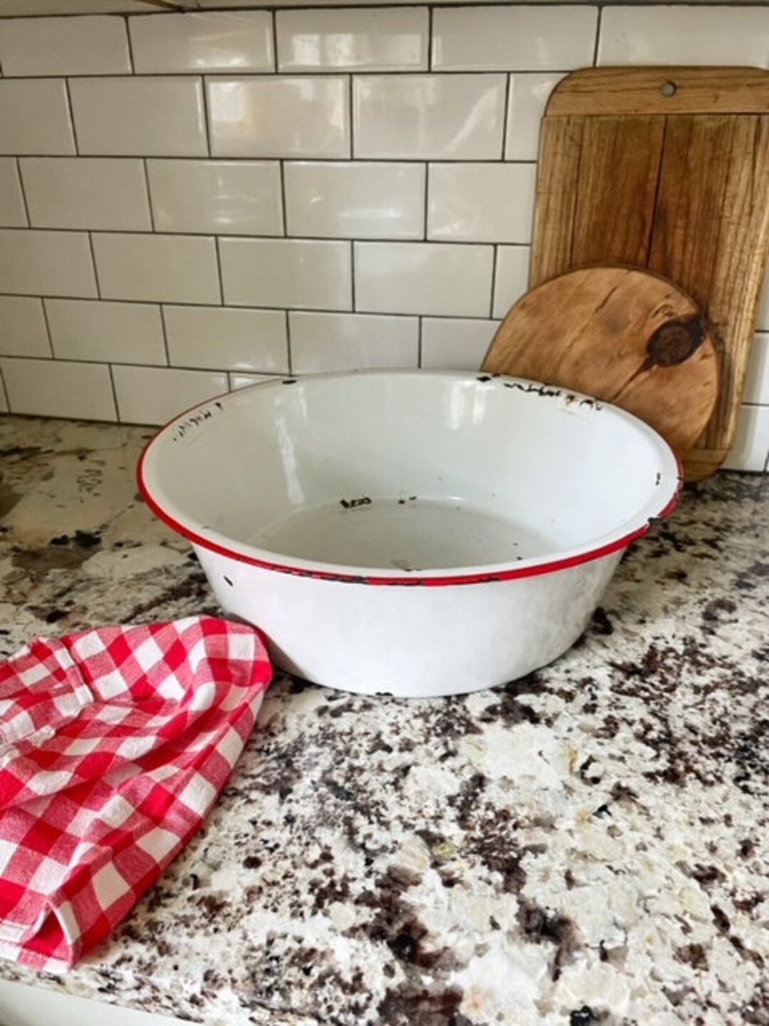 Red and White Vintage Enamelware Basin Tub - Etsy